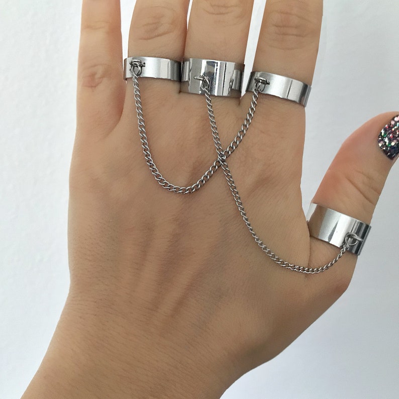 Double Rings With Chain Stacking Rings Open Band Rings - Etsy