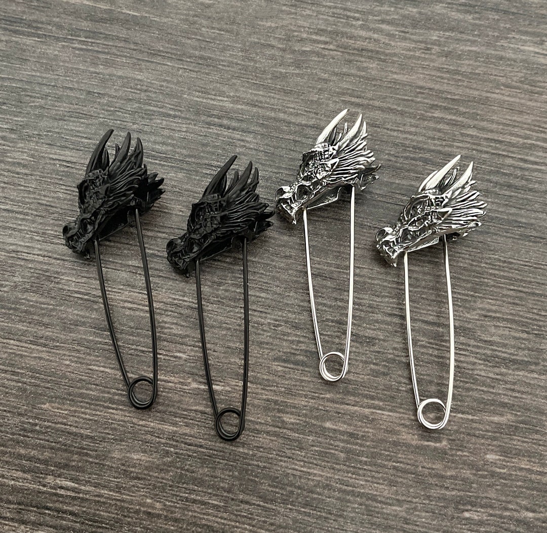 Dragon Safety Pin Earrings, Stainless Steel Gothic Jewelry, Hoop ...