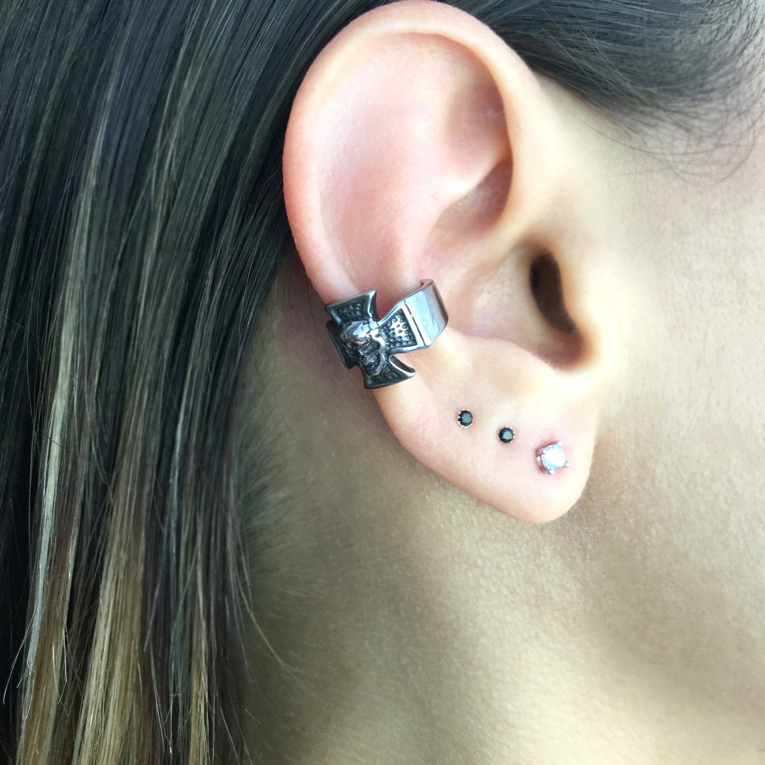 Skull Cross Ear Cuff, Stainless Steel Gothic Jewelry - Etsy