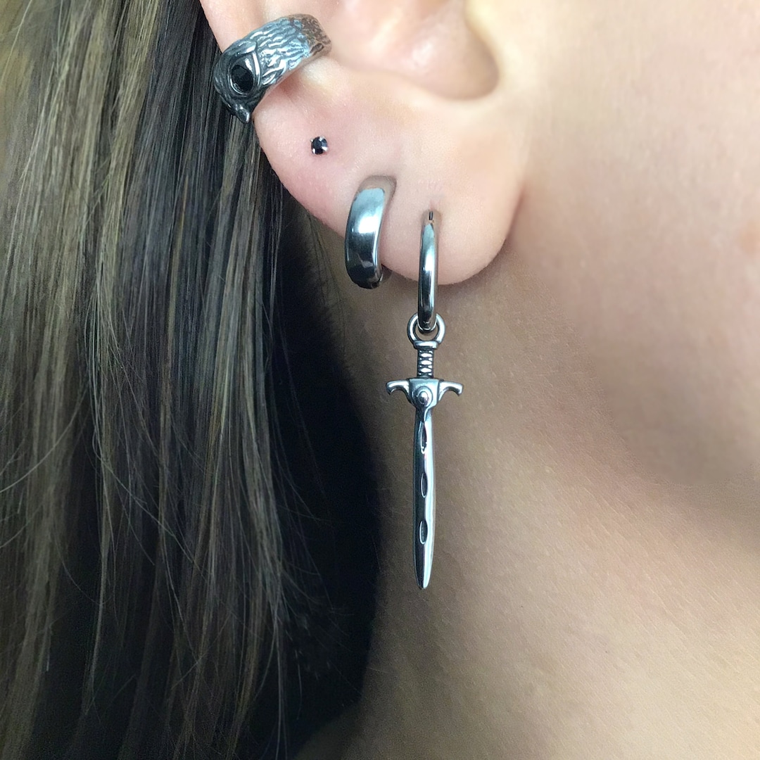 Sword Hoop Earrings,dagger Hoop Earrings,dagger Earrings, Hoop Earrings, Gothic Jewelry, Mens ...