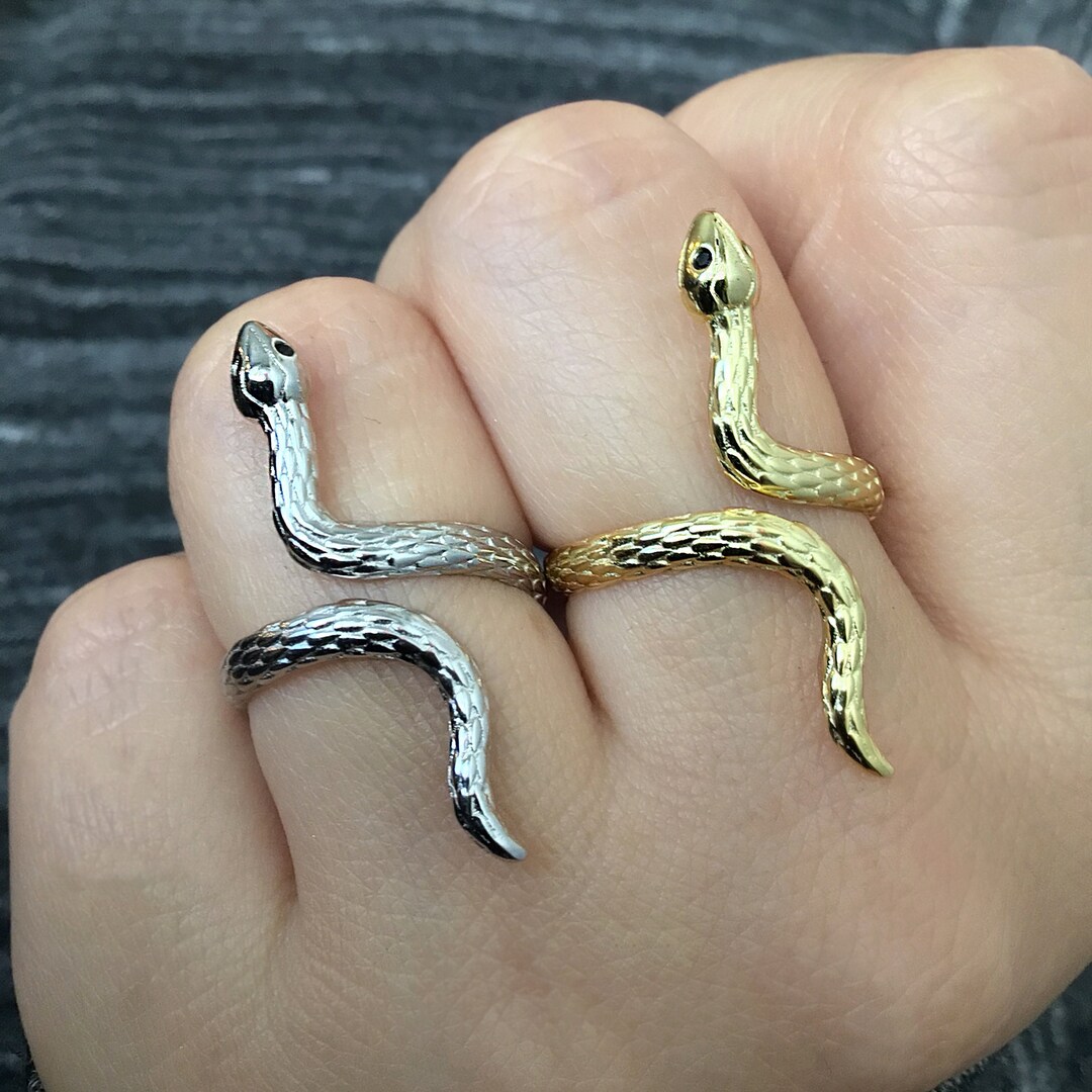 Sterling Silver Snake Ring, Adjustable CZ Eyes - Etsy