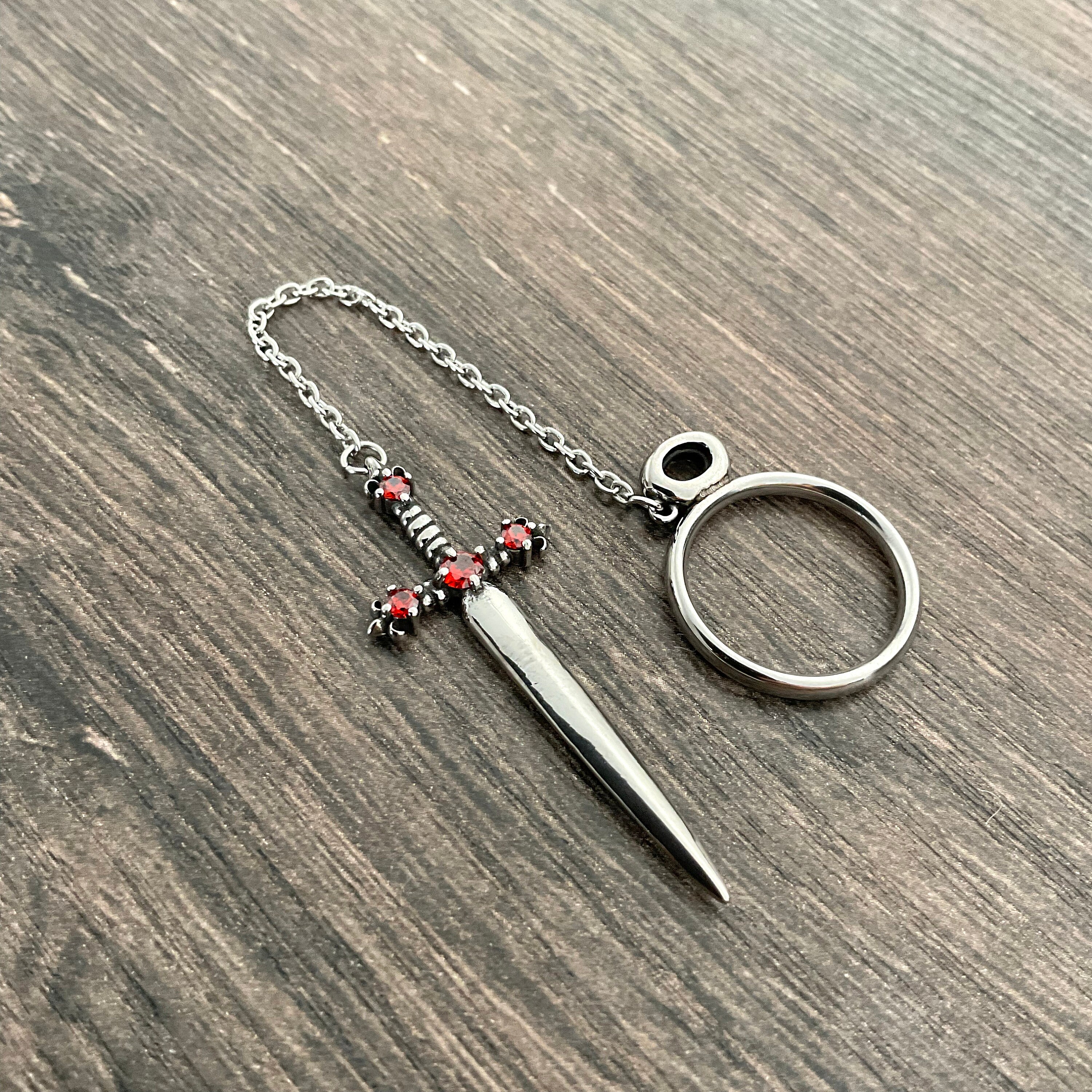 Ruby CZ Sword Ring, Gothic Stainless Steel Dagger Ring - Etsy