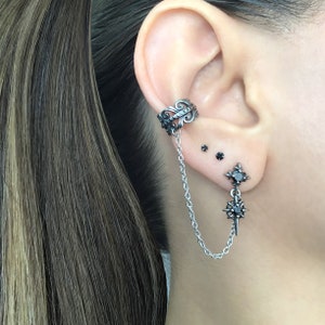 North Star Earring With Ear Cuff, Single Earring, Earring With Cuff ...