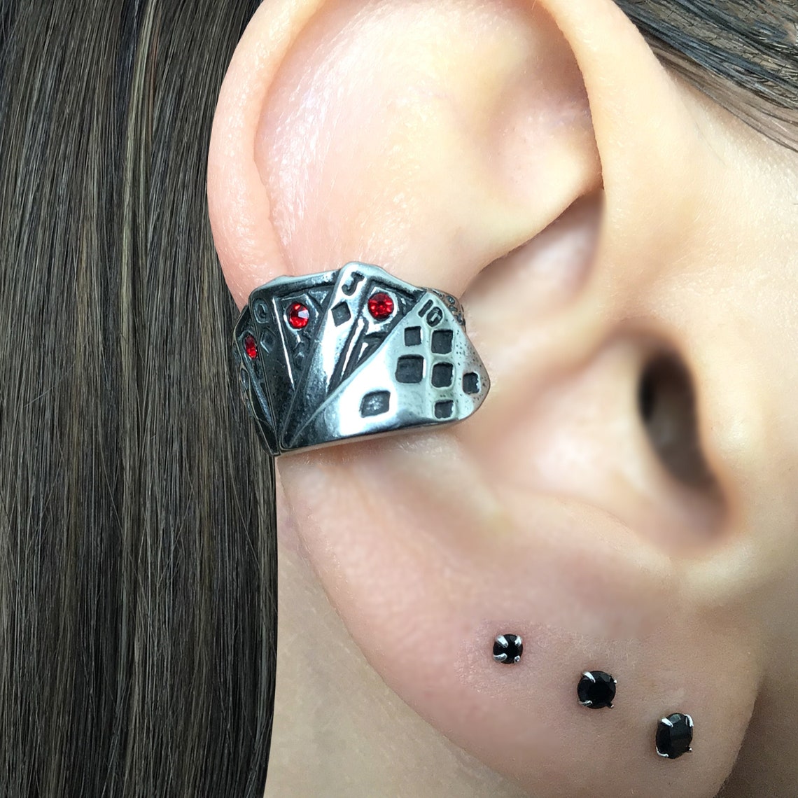 Playing Cards Ear Cuff, No Piercing Gothic Jewelry, Stainless Steel ...