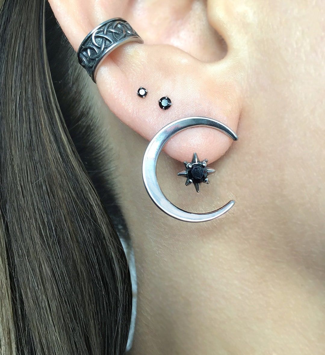 Front and Back Moon and Star Earrings, Crescent Moon Earrings, North ...