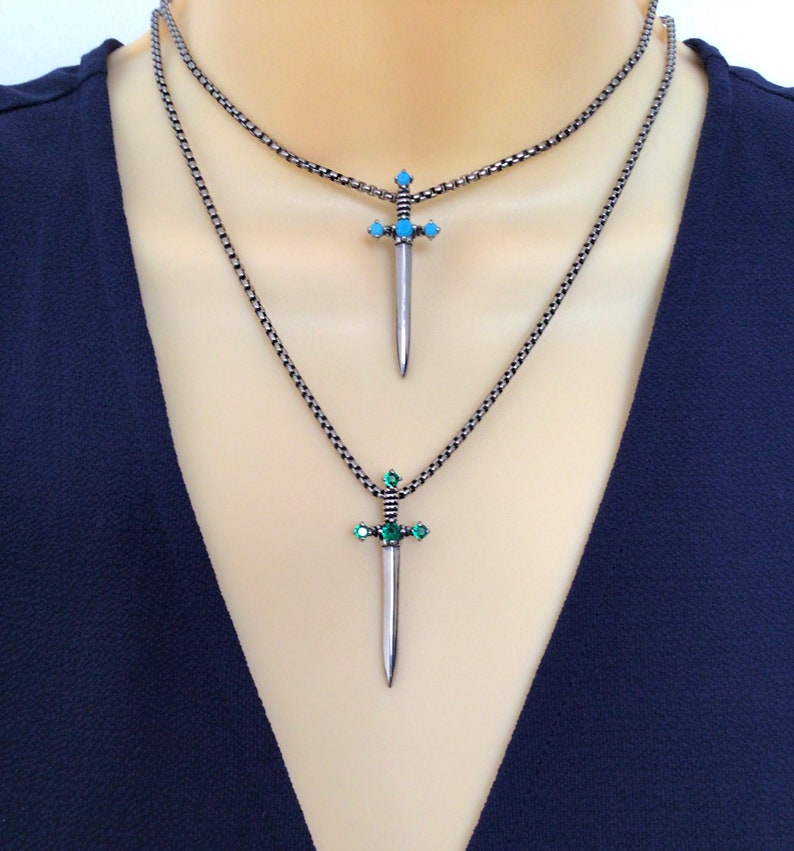 Sword Pendant With CZ Stone, Dagger Necklace, Stainless Steel Unisex ...