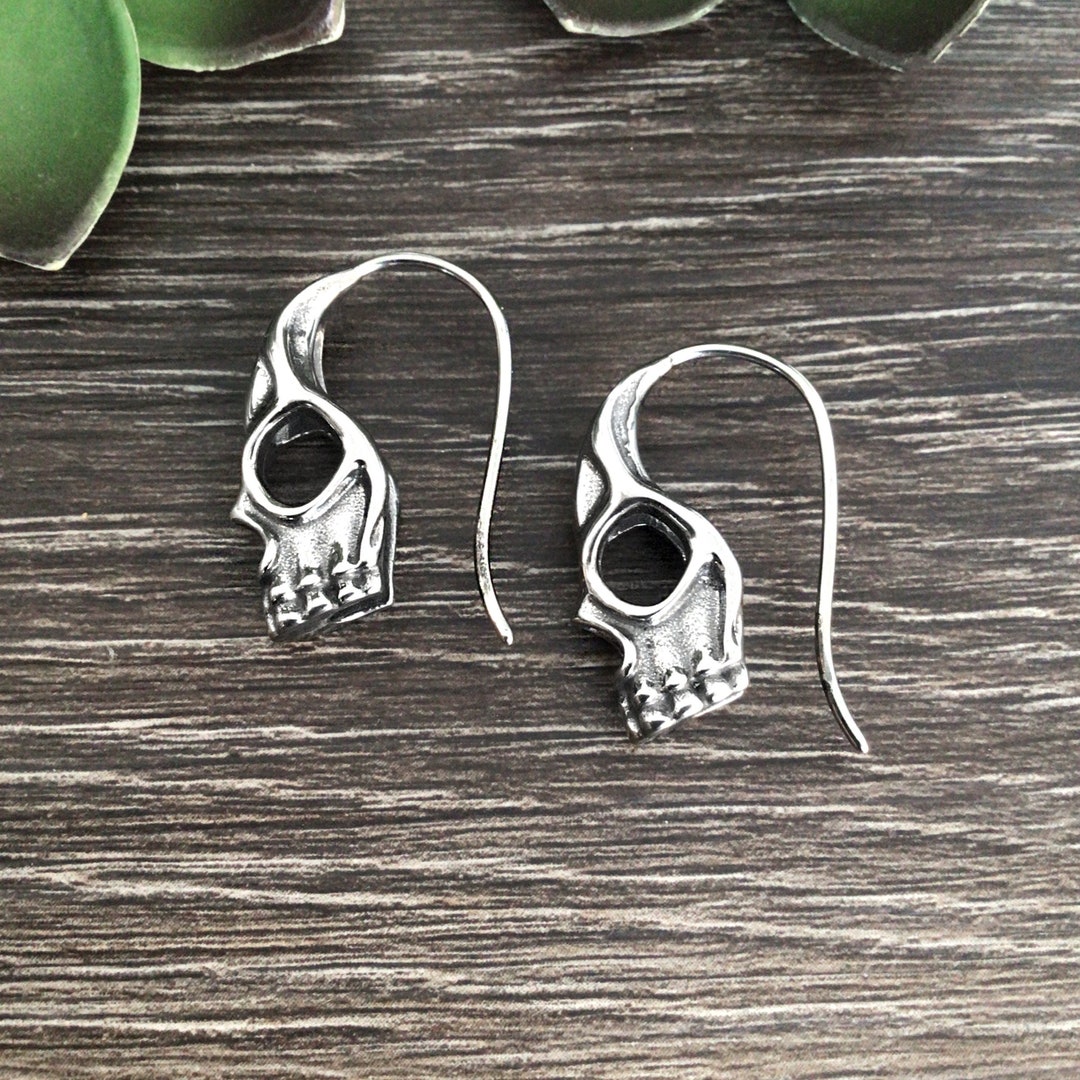 Skull Hoop Earrings, Skull Earrings, Gothic Jewelry, Skull Hoops, Punk ...