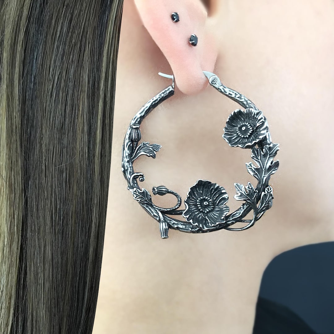 Flower Hoops, Goth Hoop Earrings, Hoop Earrings, Gothic Jewelry, Gothic ...