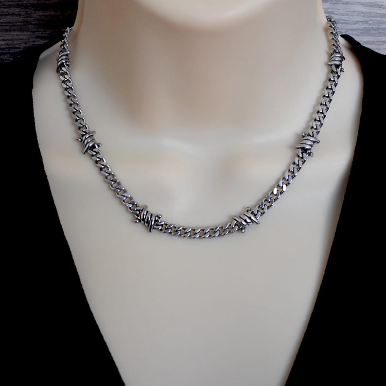 Barbed Wire Cuban Chain ,barbed Wire Necklace, Goth Necklace ,unisex ...