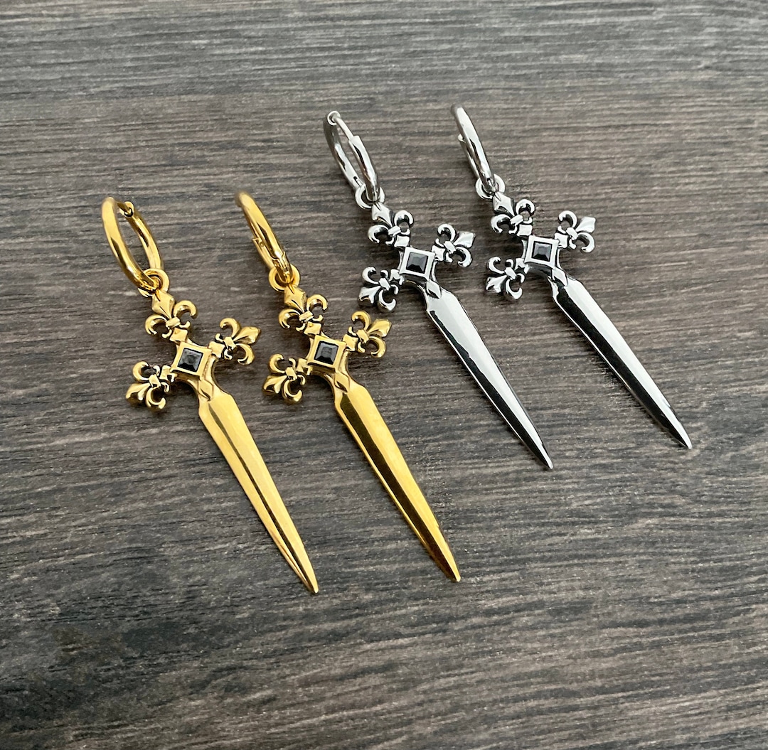 Sword Hoop Earrings, Sword Hoops, Sword Earrings, Dagger Earring, Gothic Earring, Black Earrings ...