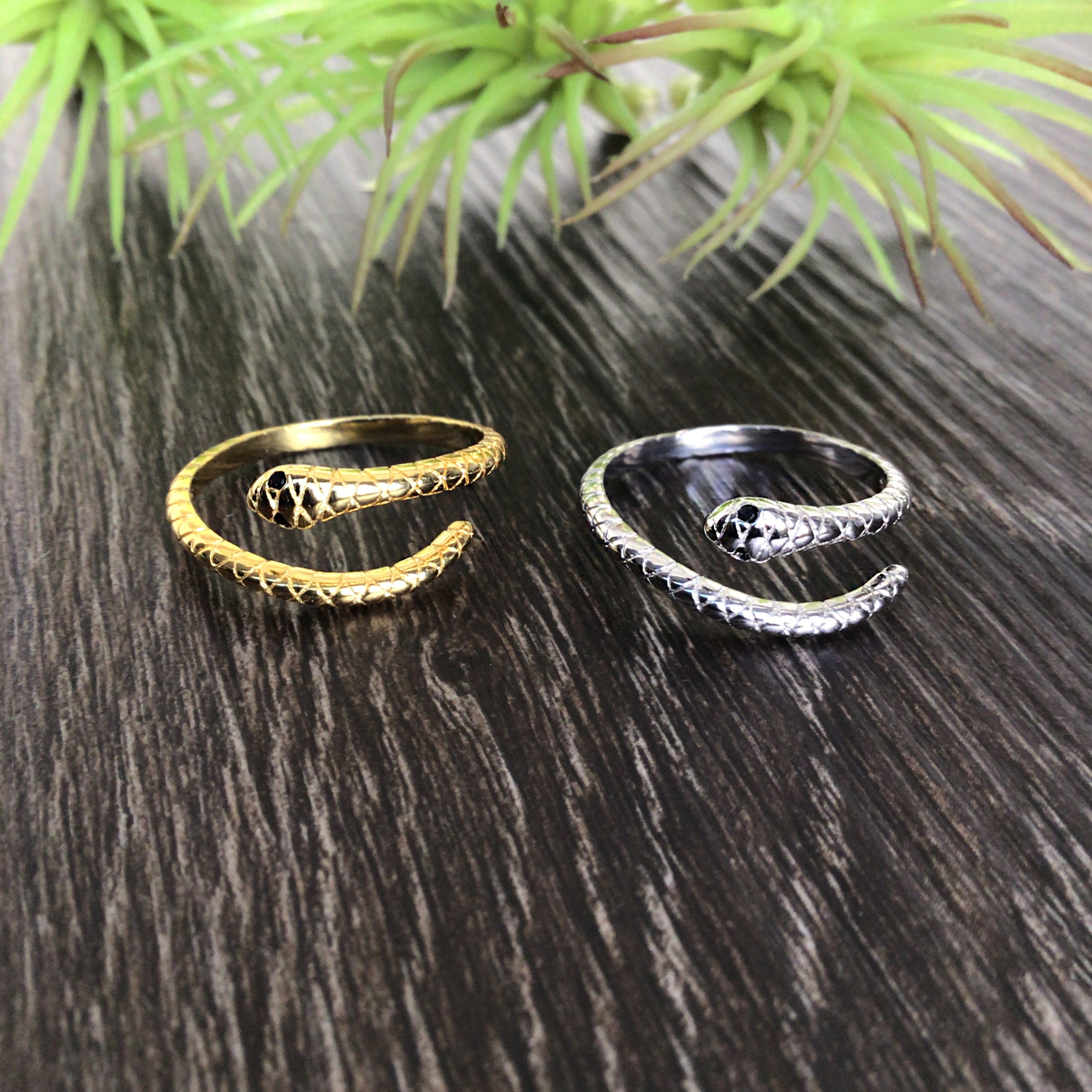 Sterling Silver Snake Ring With CZ Eyes, Adjustable Serpent Jewelry - Etsy