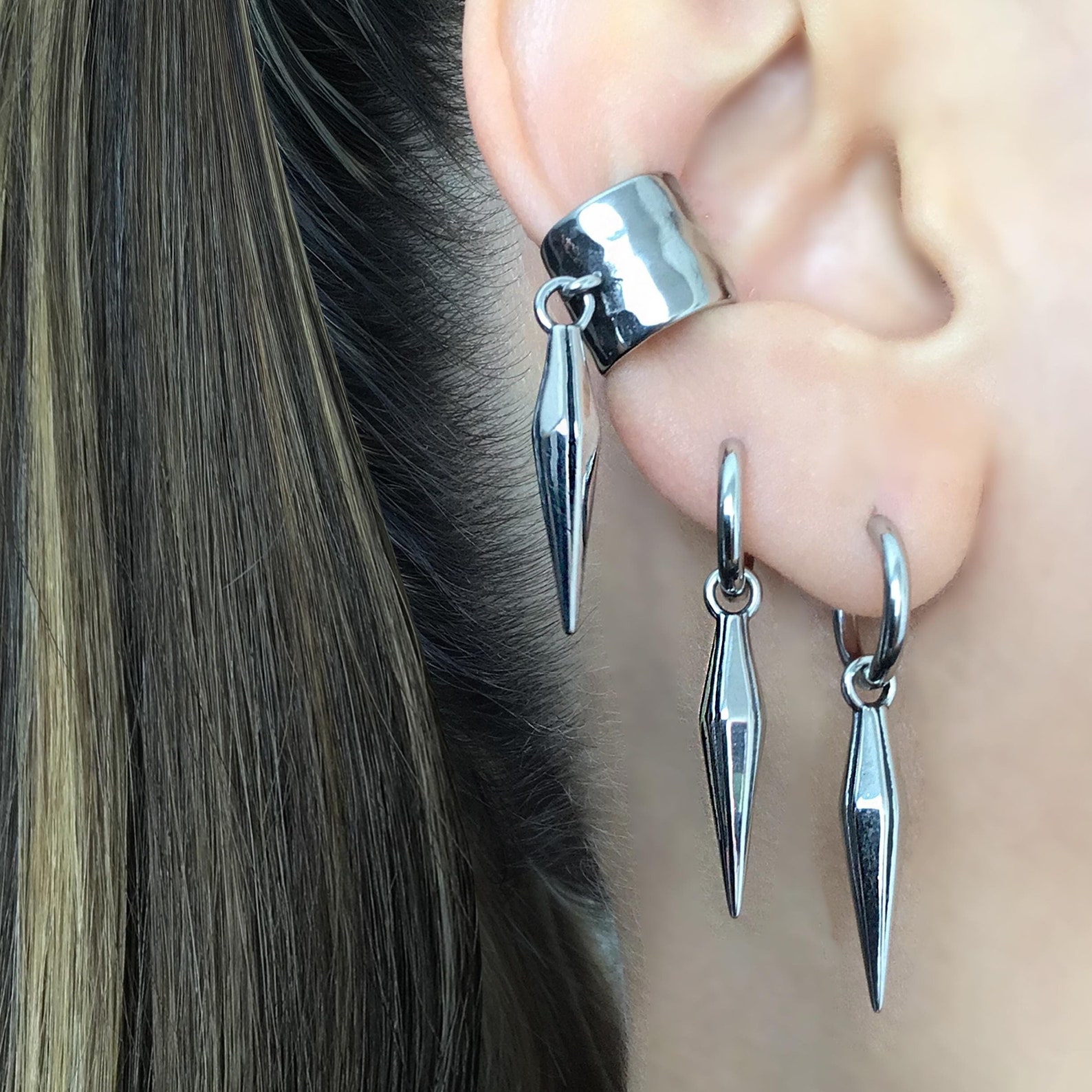 Hammered Spike Ear Cuff, Stainless Steel Gothic Jewelry, No Piercing ...