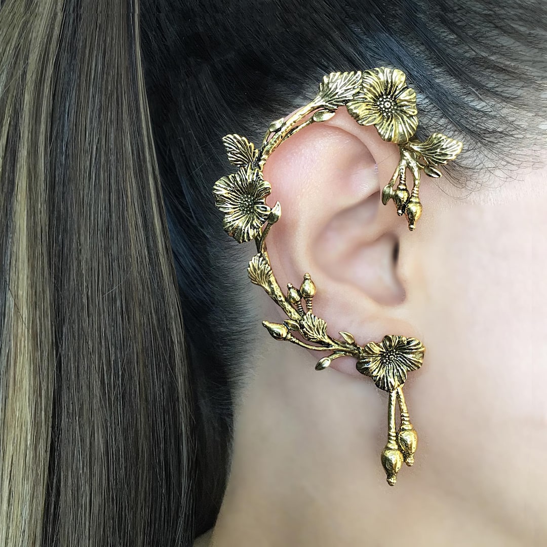 Flower Non Piercing Cuff, No Piercing Ear Cuff,flowers Earring, Single ...