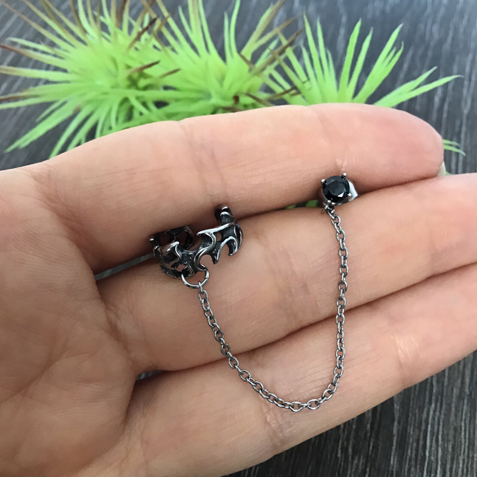 Single Ear Cuff With Stud, Gothic Ear Cuff, Stainless Steel Earrings ...