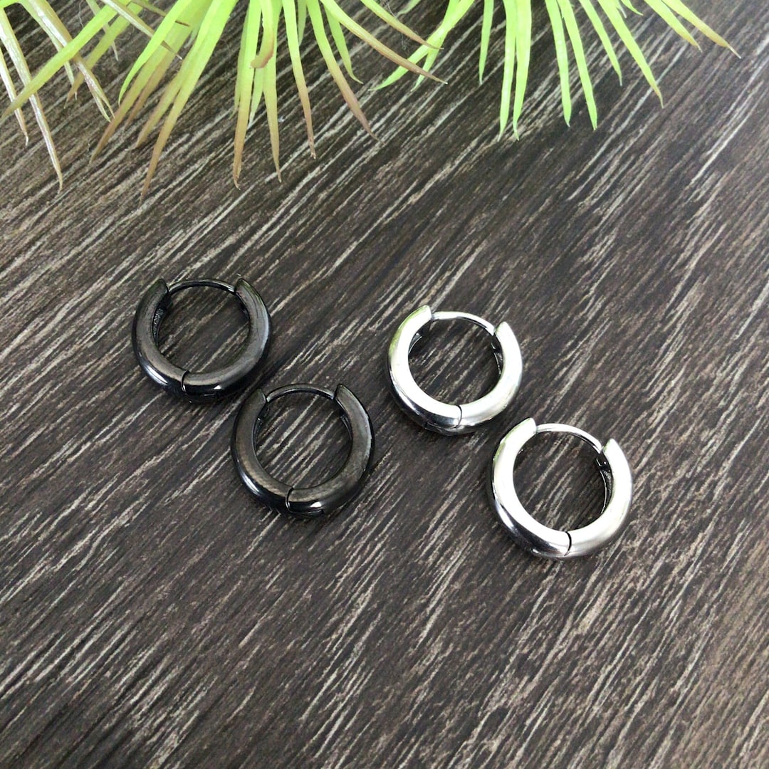Hoop Earrings, Black Hoop Earrings, Mens Hoops, Simple Hoops, Black ...