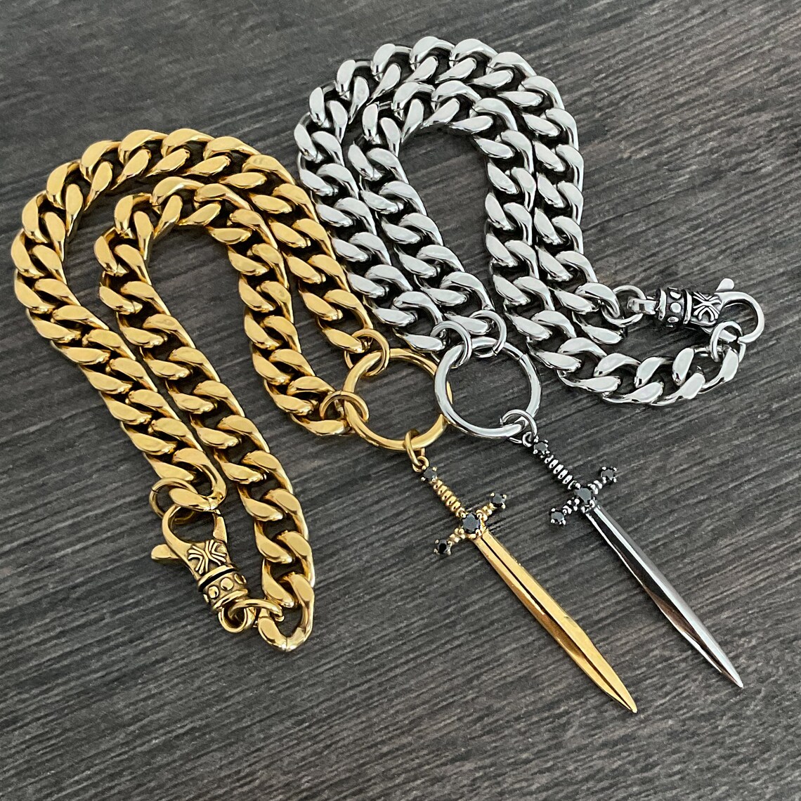 Sword Necklace, Dagger Pendant With Black Cubic Zirconia, Stainless ...