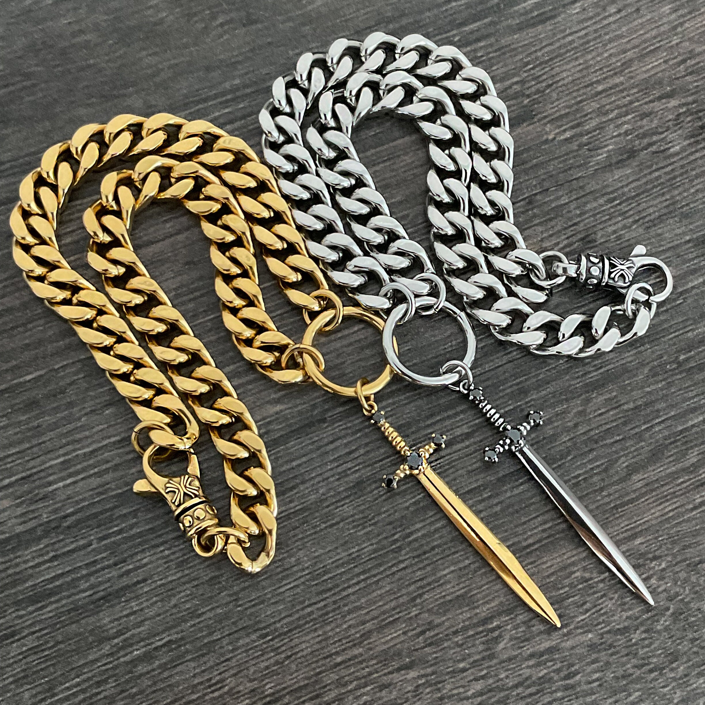 Sword Necklace, Dagger Pendant With Black Cubic Zirconia, Stainless ...
