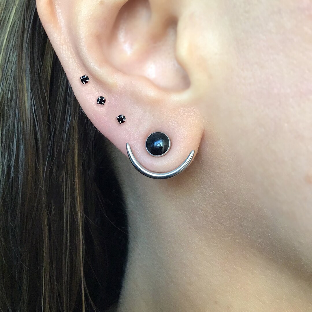 Front and Back Moon Earrings, Stainless Steel Earrings, Ear Jacket ...