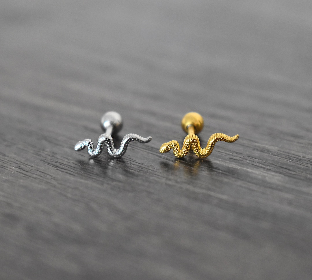 SINGLE Snake Helix Cartilage Earring, Cartilage Stud, Helix Stud, Ball ...