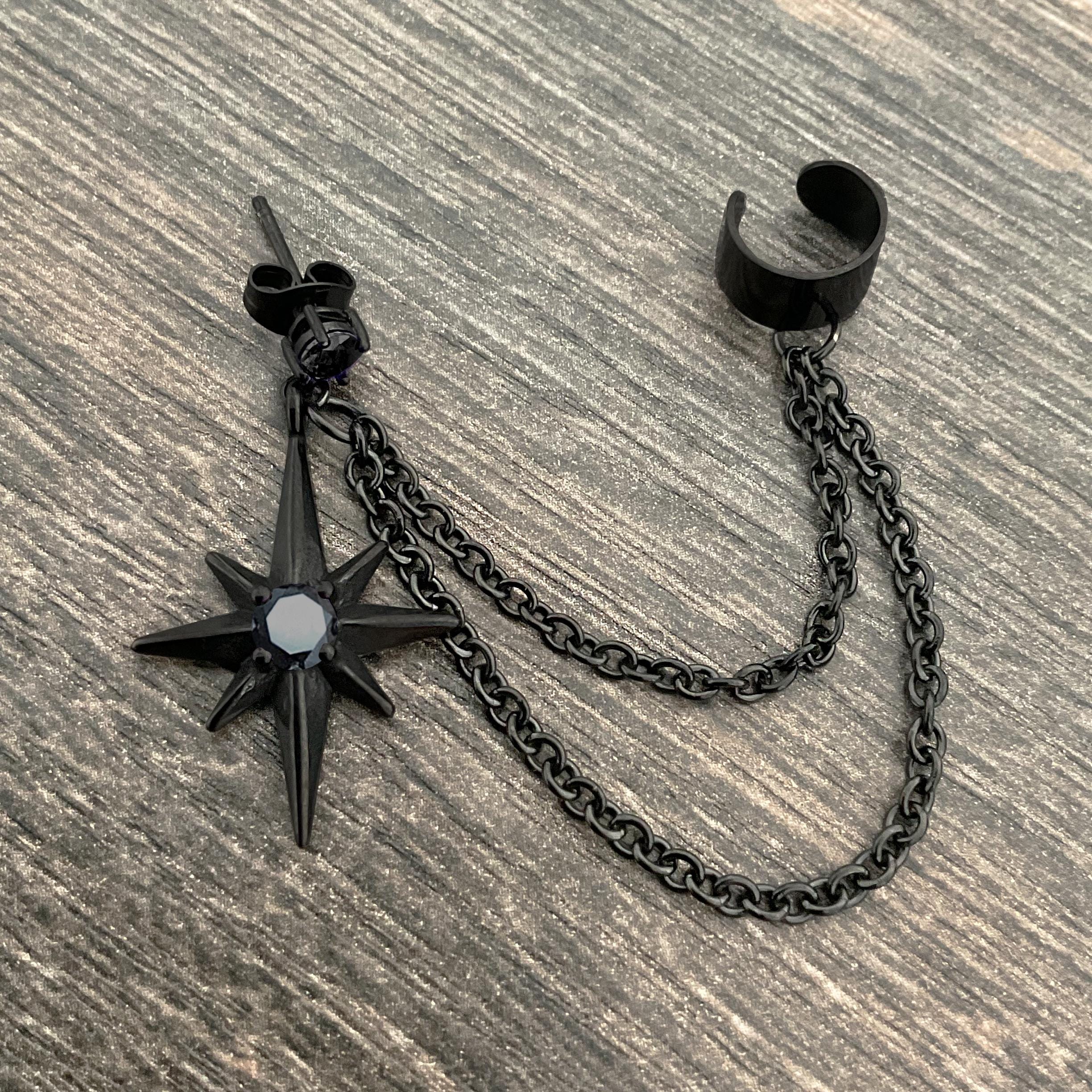 Starburst Earrings With Ear Cuff ,starburst Earrings, Black Earrings ...