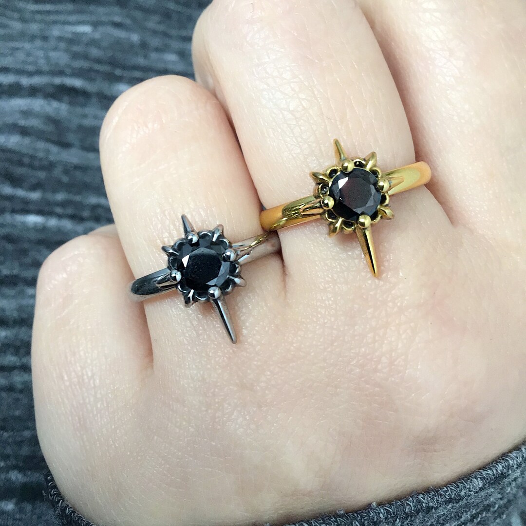 North Star Ring,starburst Ring, Gothic Star Ring, Gothic Jewelry, Black Stone Ring, Star Ring ...