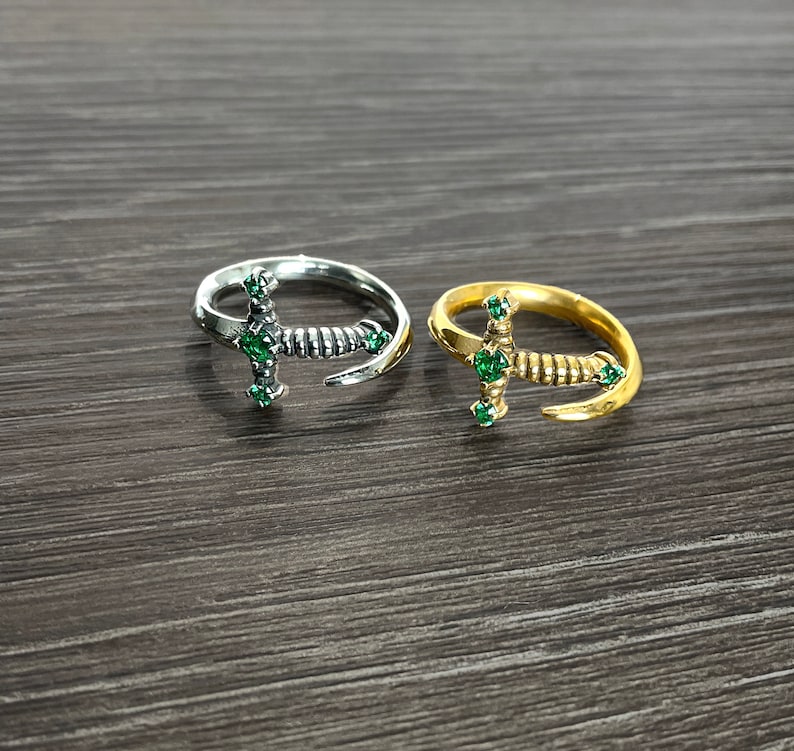 Emerald Sword Ring, Sword Ring, Dagger Ring, Adjustable Ring, Sword ...