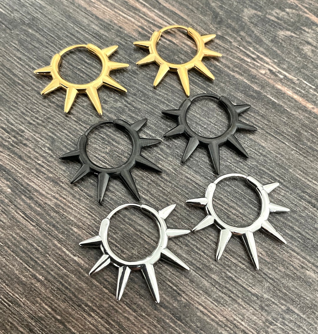 Spike Hoop Earrings, Spike Earrings, Spiky Hoops, Gothic Jewelry, Mens ...
