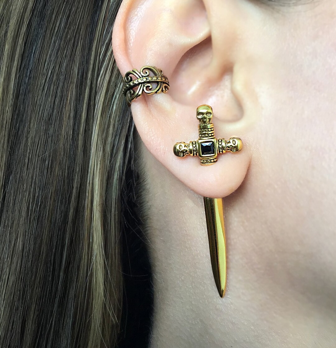 Sword Earrings, Dagger Earrings, Front Back Earrings, Stainless Steel ...
