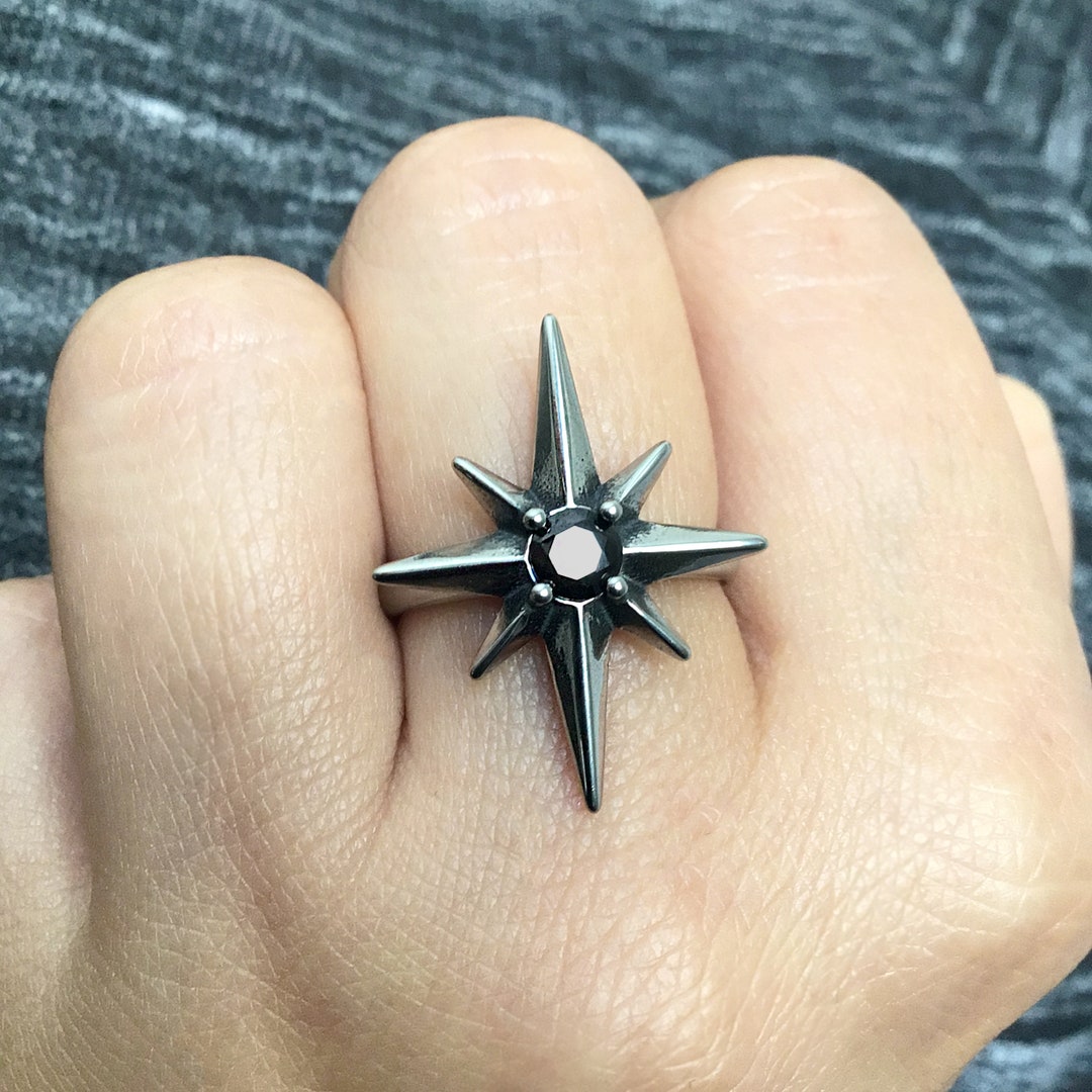 North Star Ring, Stainless Steel Star Ring, Star Ring, Starburst Ring ...