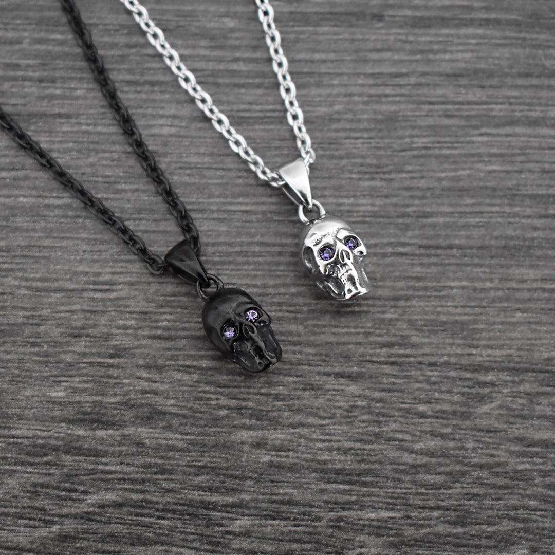 Skull Necklace, Skull Jewelry, Skull With Purple CZ Eyes Necklace ...