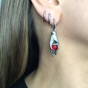 Hand Holding Heart Hoop Earrings, Hand Hoop Earrings, Heart Earrings ...
