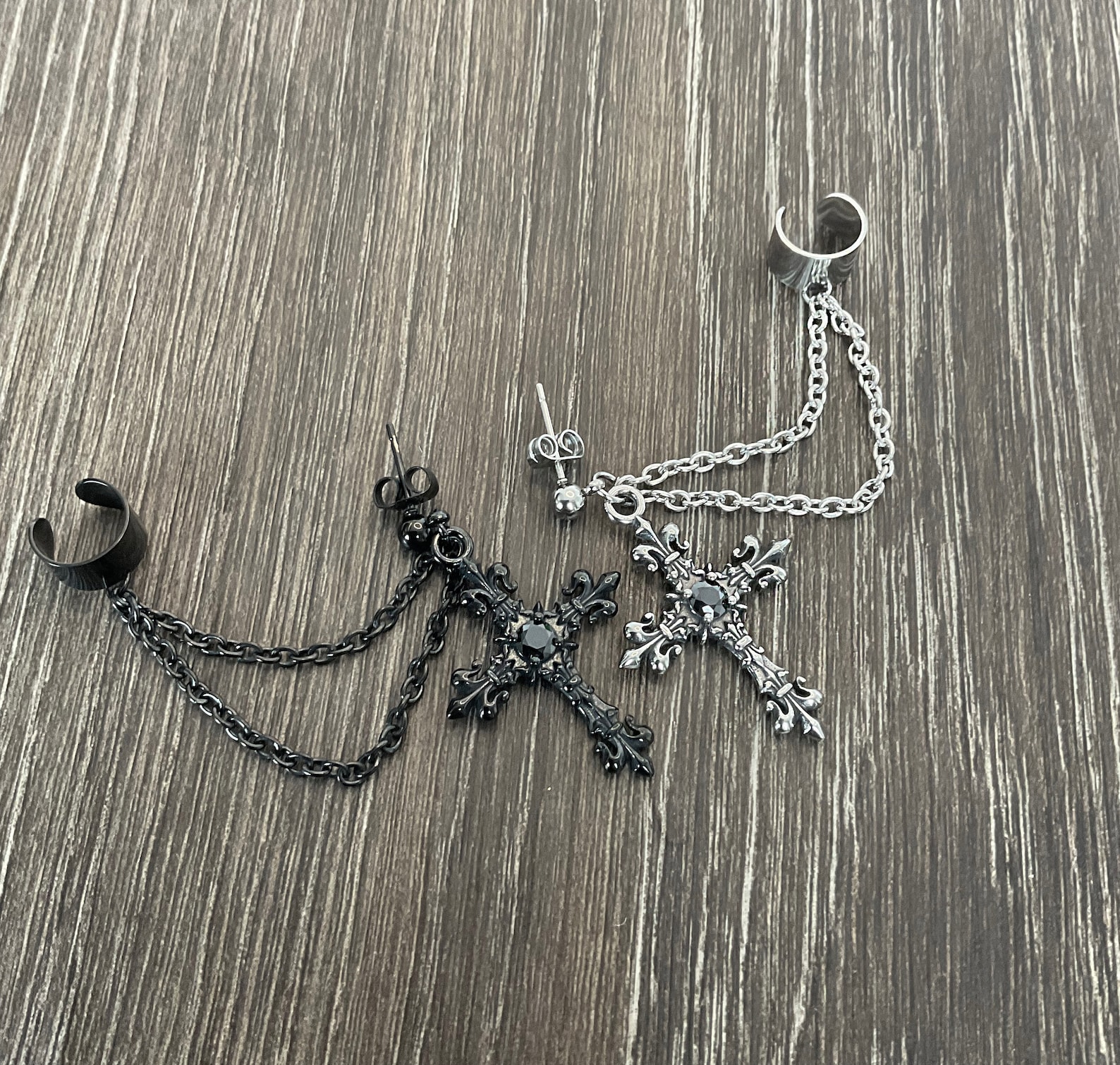 Cross Earrings With Ear Cuff cross Earrings Black Earrings - Etsy
