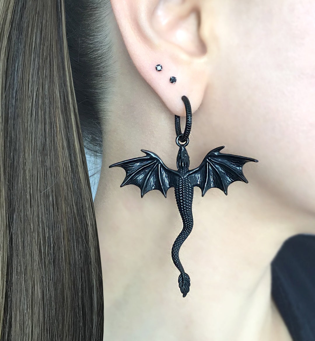 Dragon Hoop Earrings, Gothic Jewelry, Large Hoops, Gothic Stainless ...