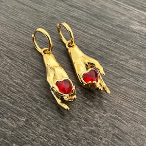 Hand Holding Heart Hoop Earrings, Hand Hoop Earrings, Heart Earrings ...