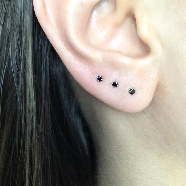 Sterling Silver Black Stud Earrings Black Studs 2mm Studs | Etsy