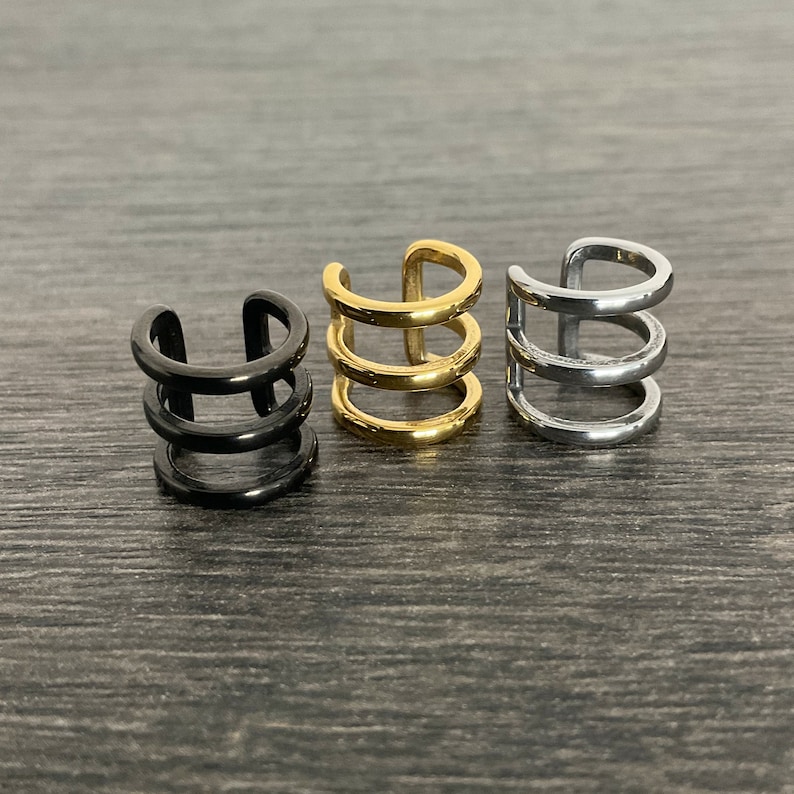Three Lines Ear Cuff, No Piercing Earrings, Stainless Steel Cuff - Etsy