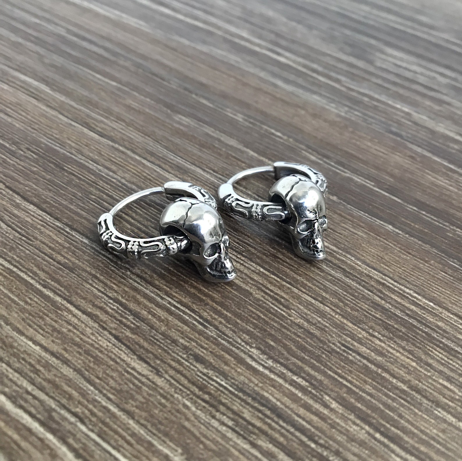 Oxidized Skull Hoop Earrings, Hoop Earrings, Huggie Earrings, Huggie ...