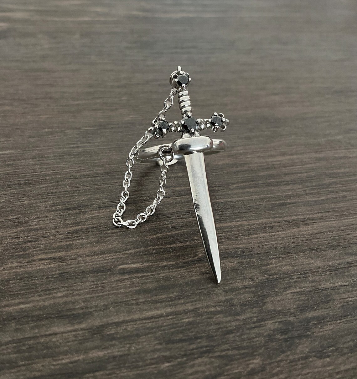 Sword Ring With Black CZ, Stainless Steel Gothic Dagger Jewelry - Etsy
