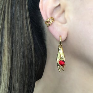 Hand Holding Heart Hoop Earrings, Hand Hoop Earrings, Heart Earrings ...
