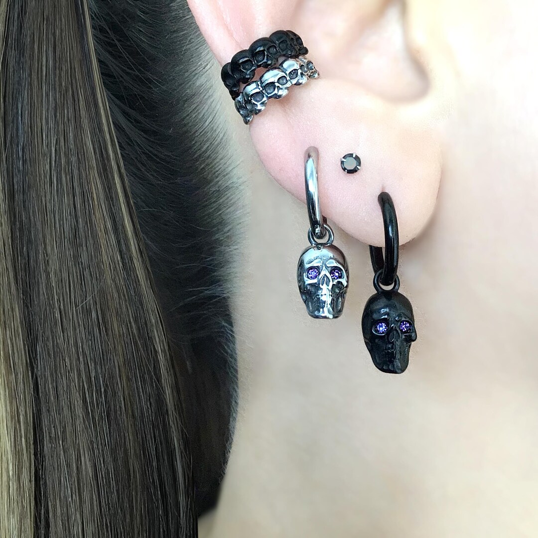 Skull With Purple Eyes Hoop Earrings, Hoop Earrings, Skull Hoops, Skull ...