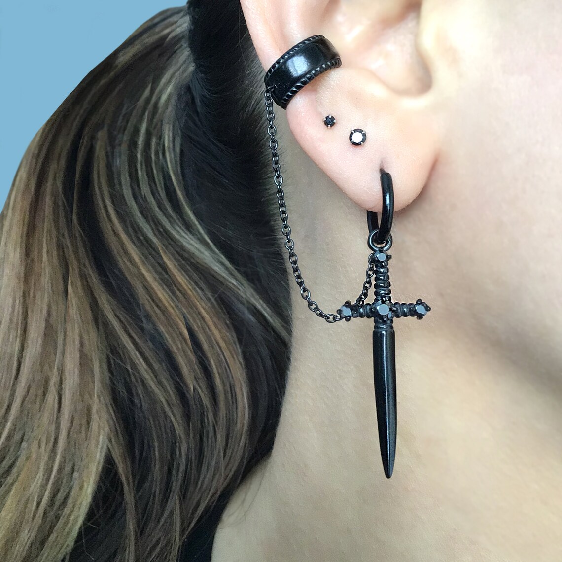Sword Earring With Ear Cuff Dagger Earring Sword Hoop - Etsy