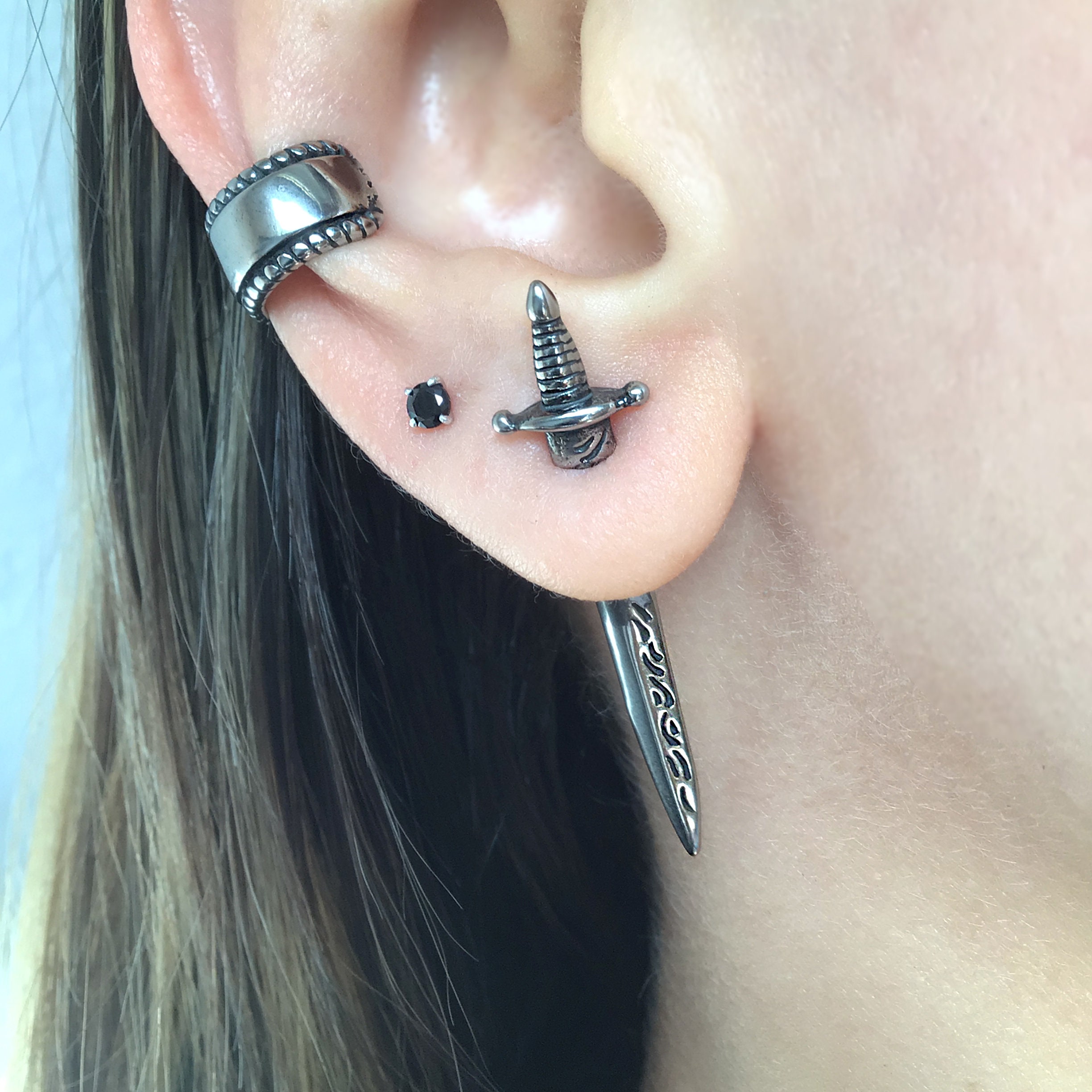 Sword earrings Front back earrings stainless steel earrings | Etsy