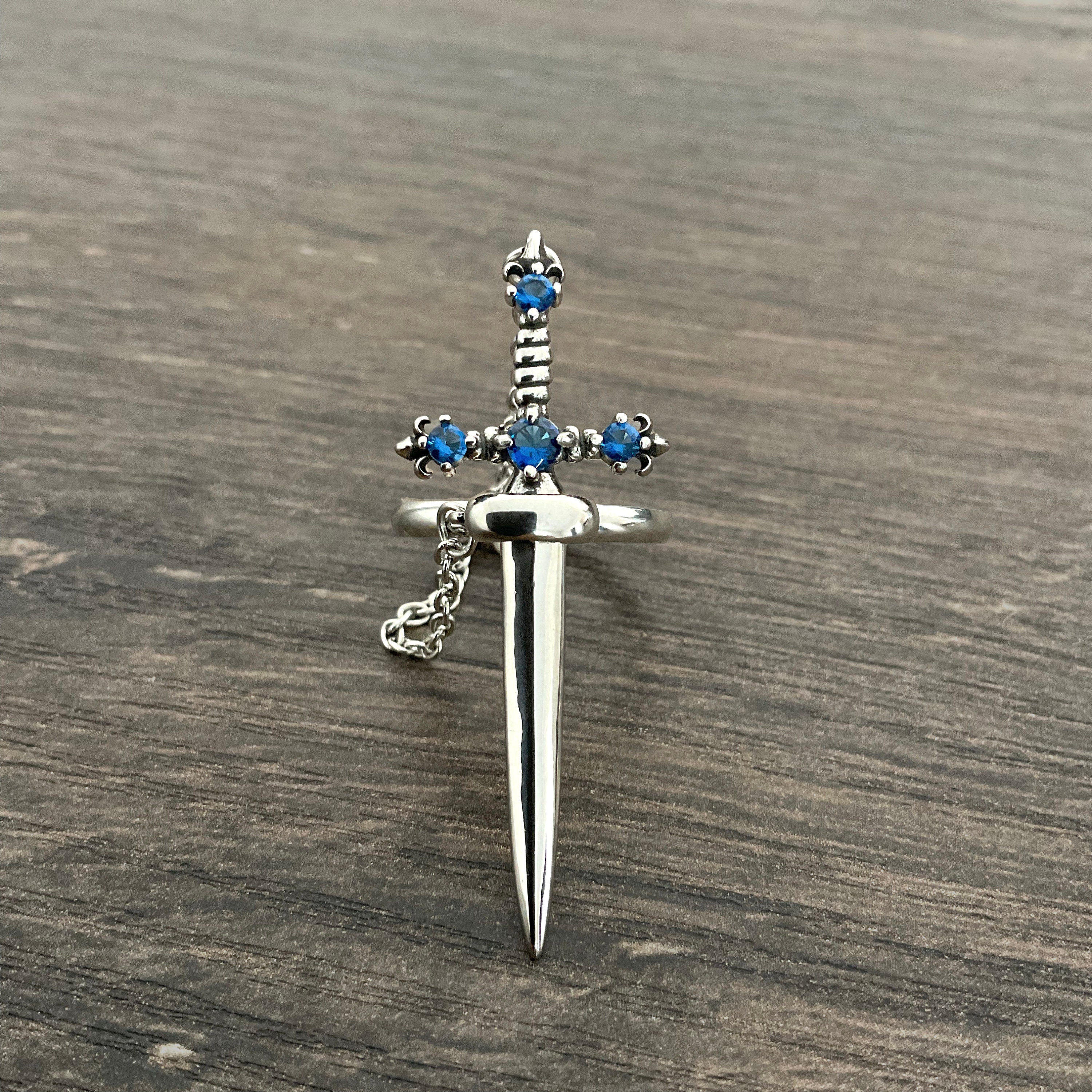 Sapphire Blue Sword Ring Dagger Ring Sword Jewelry Gothic - Etsy Finland