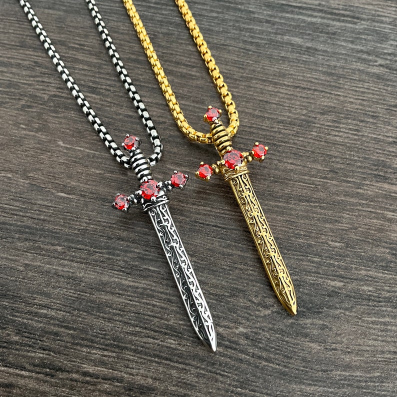Ruby Sword Necklace Sword Pendant Sword Jewelry Dagger - Etsy