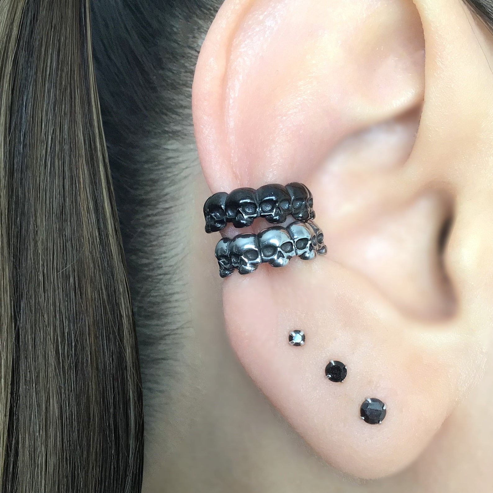 Skull Ear Cuff, No Piercing Earring, Gothic Stainless Steel Jewelry - Etsy