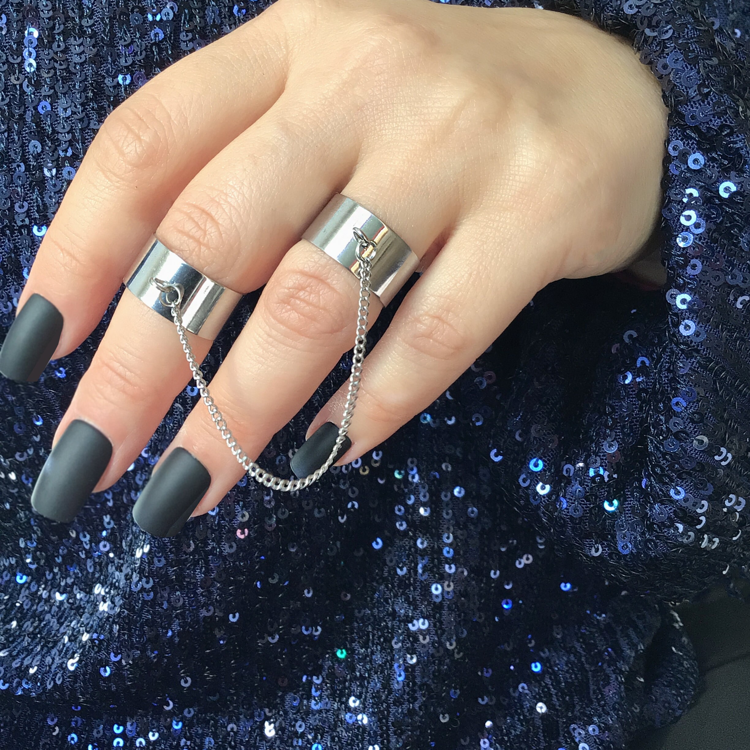 Double Rings With Chain Stacking Rings Open Band Rings | Etsy