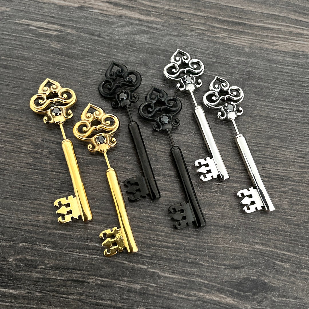 Key Earrings,crown Key Earrings, Key Earrings, Front Back Earrings, Key ...