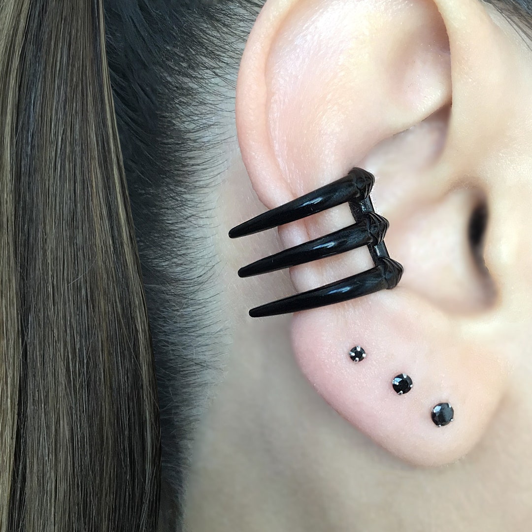 Three Claws Ear Cuff, Dragon Claw Cuff, Gothic Ear Cuff, Black Ear Cuff ...