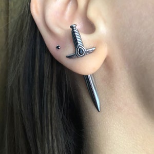 Sword Earrings, Dagger Earrings, Front Back Earrings, Stainless Steel ...