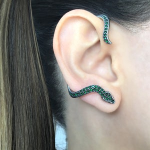 SINGLE Snake Earring,snake Earring With CZ Stones, Black CZ Earrings ...